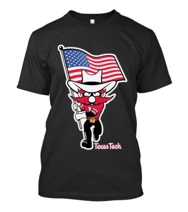 Texas Tech Red Raider Holding American Flag Sticker T-Shirt