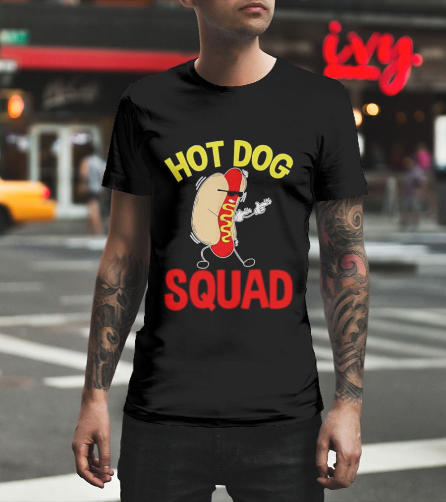 Hot Dog Squad Funny Cartoon Mustard Enthusiasts T-Shirt