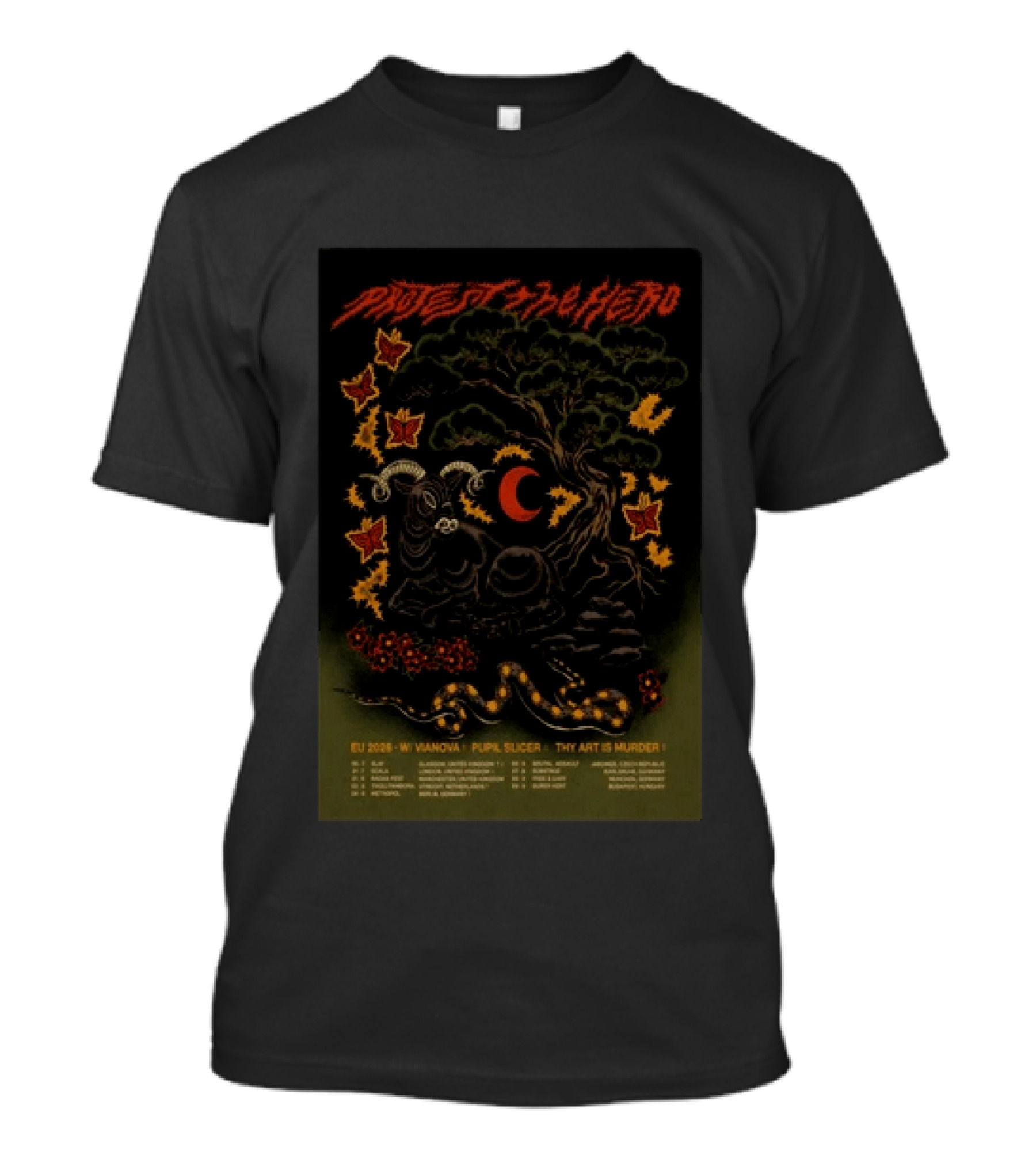 Protest The Hero EU 2026 Tour Vanaova Pupil Slicer Thy Art Is Murder Butterfly Tree Goat Snake T-Shirt