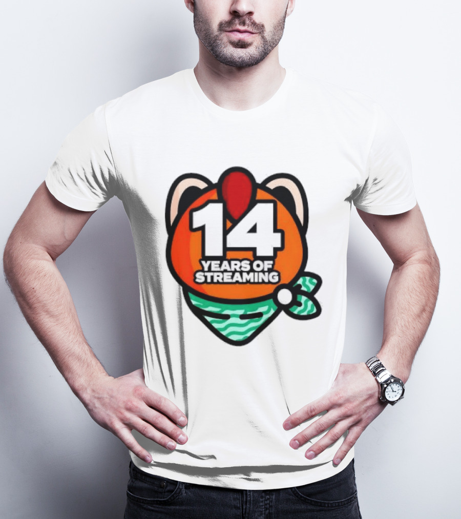 14 Years Of Streaming Cat Ear Design With Bandana T-Shirt