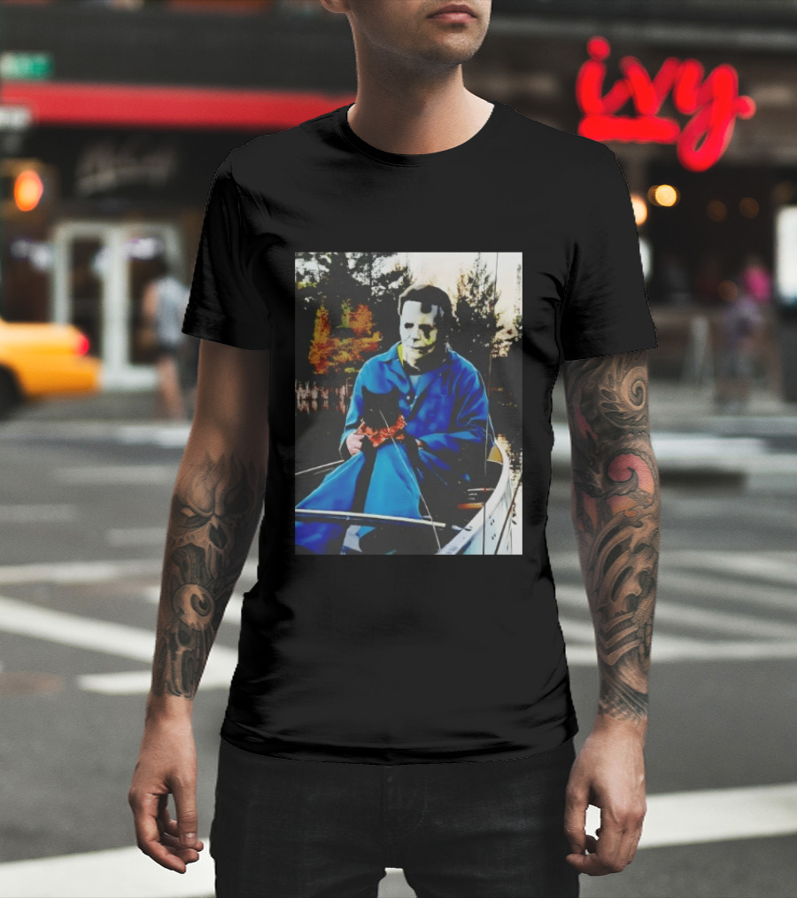 Michael Myers Lake Fishing With Cat In Boat T-Shirt