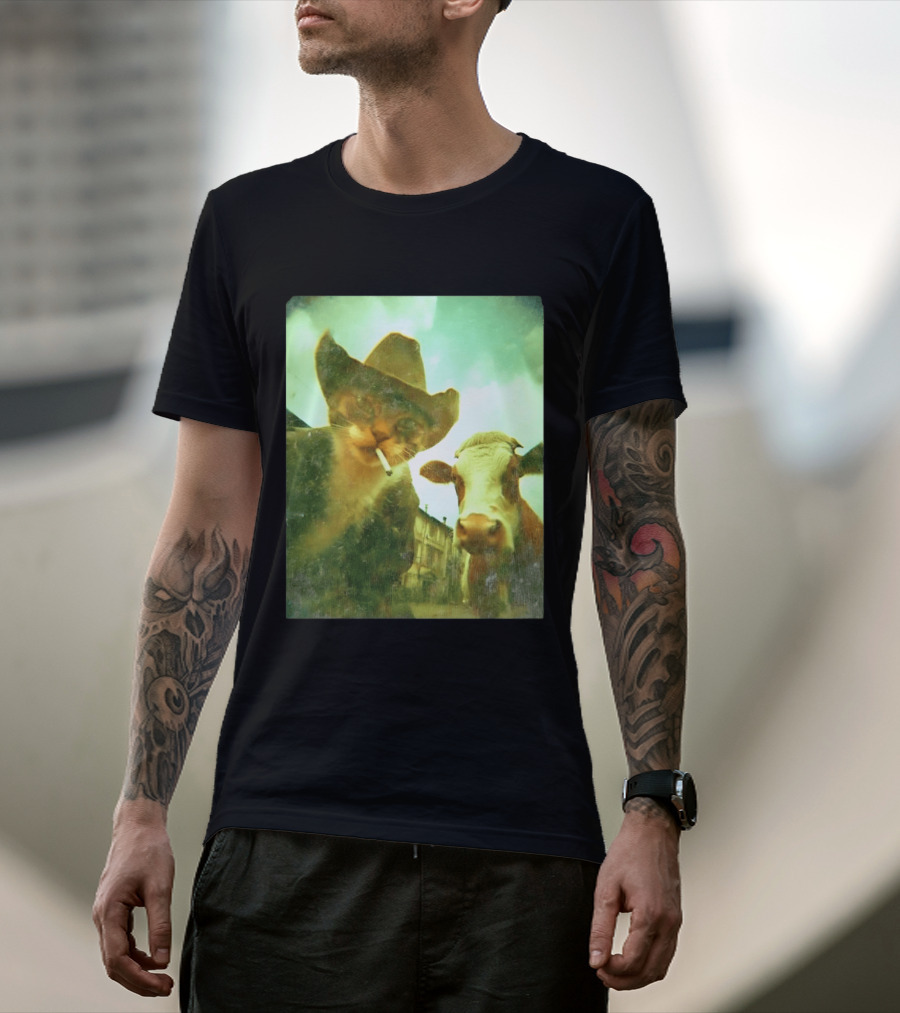 Cowboy Cat Smoking With Cow T-Shirt