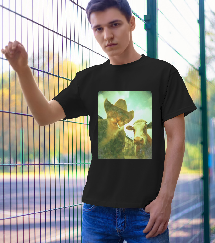Cowboy Cat Smoking With Cow T-Shirt
