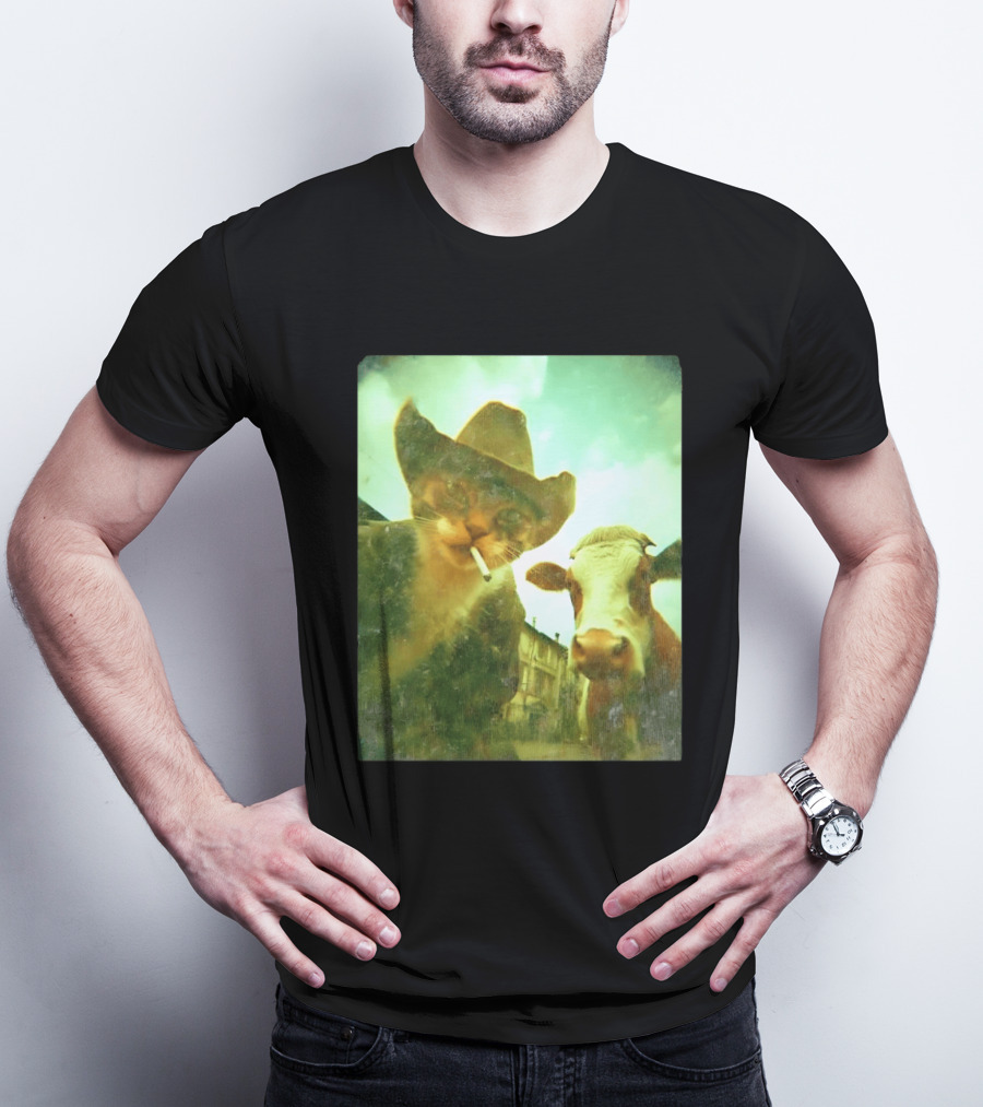 Cowboy Cat Smoking With Cow T-Shirt