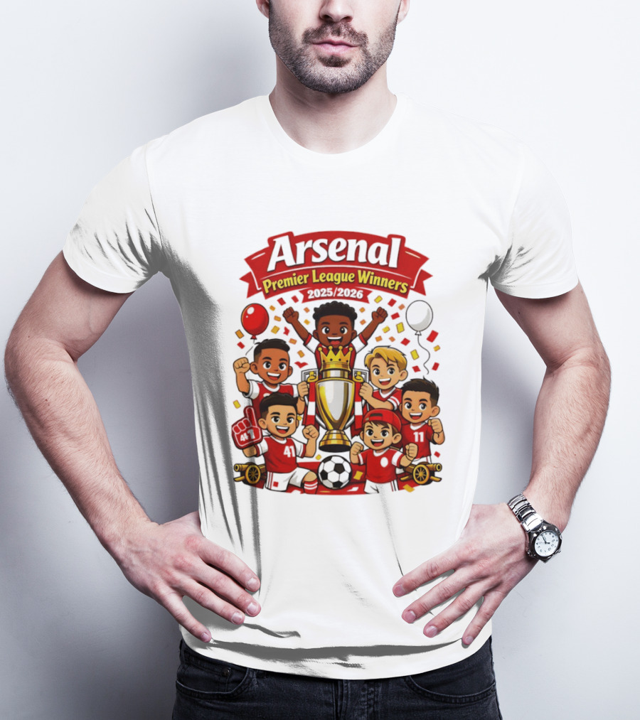 Arsenal Premier League Winners 2025 2026 Cartoon Champions Celebration T-Shirt