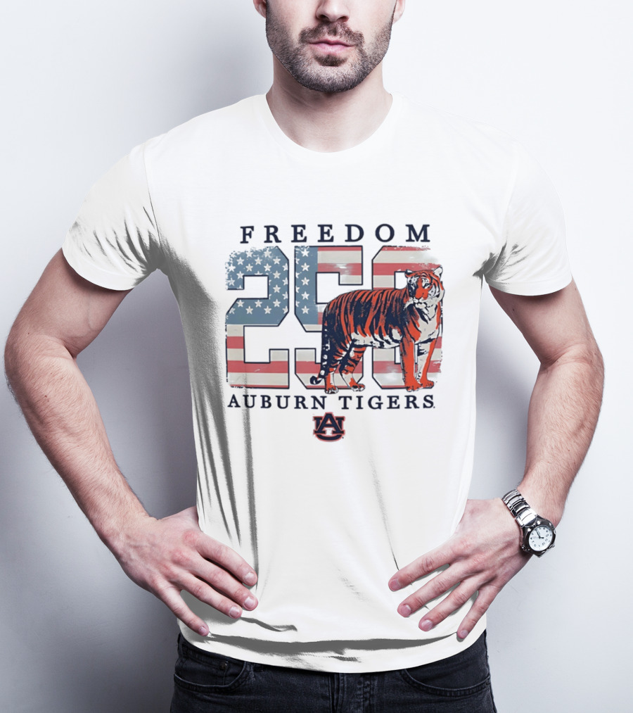 Freedom 250 Auburn Tigers Americana Flag Tiger T-Shirt