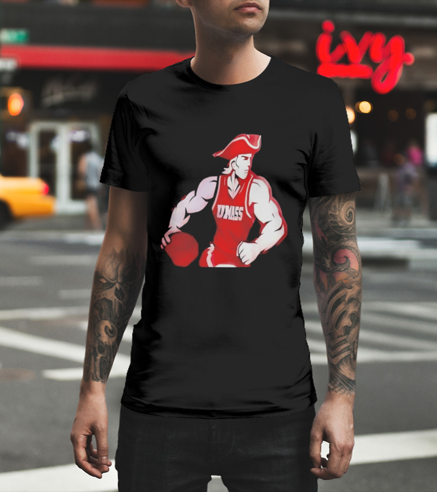 UMass Minutemen Basketball Red Jersey Embroidery T-Shirt