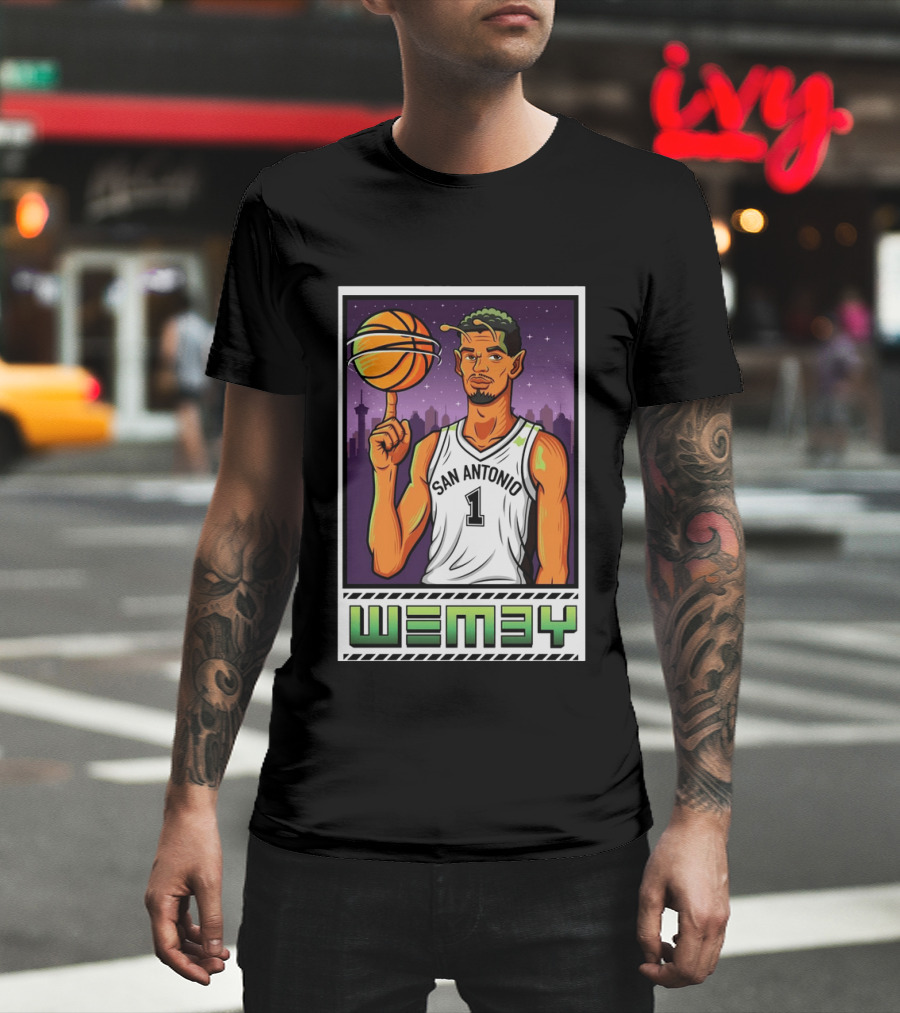 Wembanyama San Antonio Spurs Wemby Giclee Basketball Star Number 1 T-Shirt