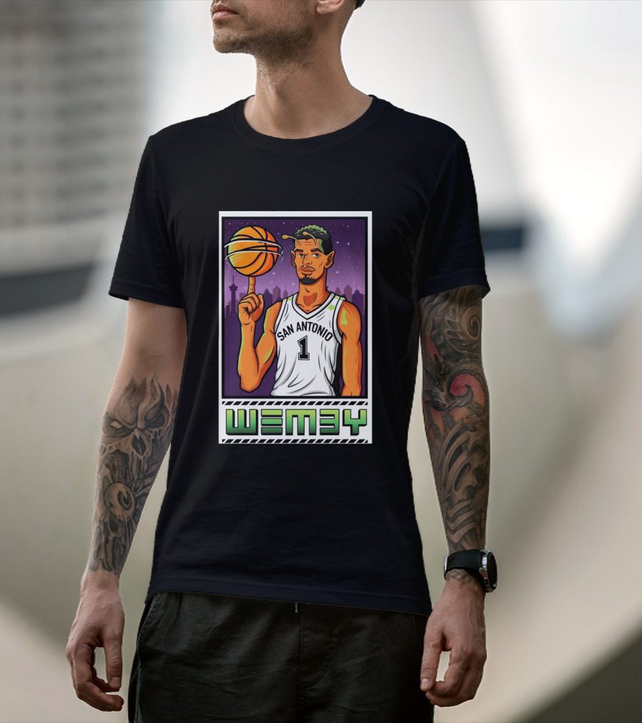 Wembanyama San Antonio Spurs Wemby Giclee Basketball Star Number 1 T-Shirt