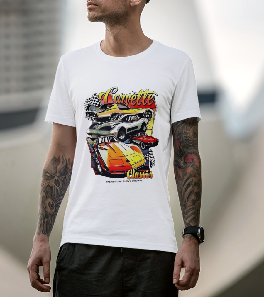 Corvette Classics The Official Chevy Original Cars Racing Flags T-Shirt