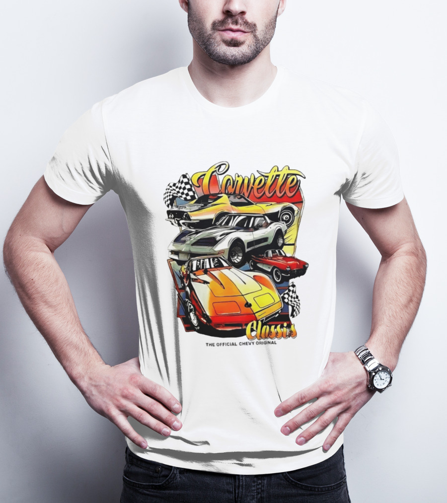 Corvette Classics The Official Chevy Original Cars Racing Flags T-Shirt