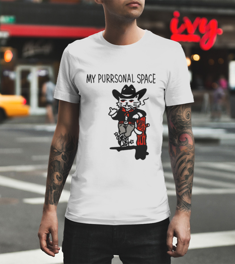 Cowboy Cat Smoking My Purrsonal Space Cartoon Western T-Shirt
