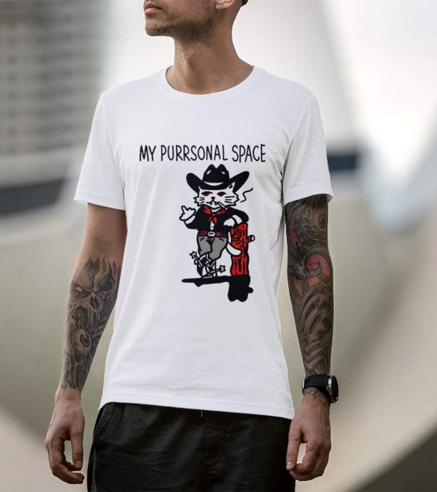 Cowboy Cat Smoking My Purrsonal Space Cartoon Western T-Shirt