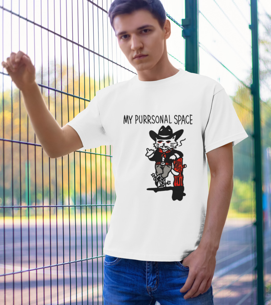 Cowboy Cat Smoking My Purrsonal Space Cartoon Western T-Shirt