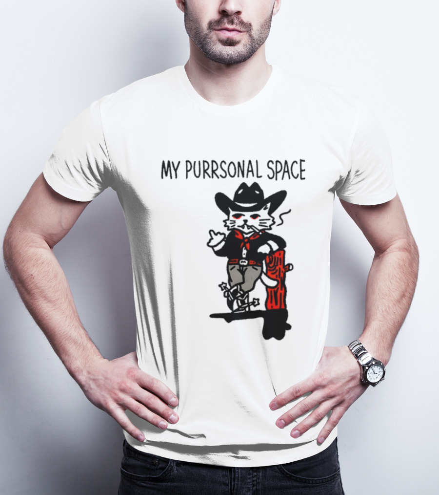 Cowboy Cat Smoking My Purrsonal Space Cartoon Western T-Shirt