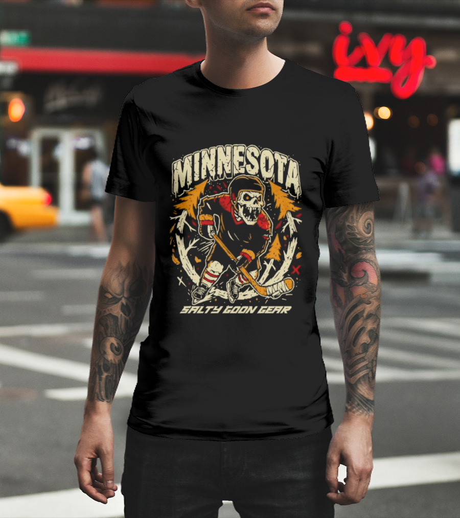 Minnesota Wild Salty Goon Hockey Skeleton T-Shirt