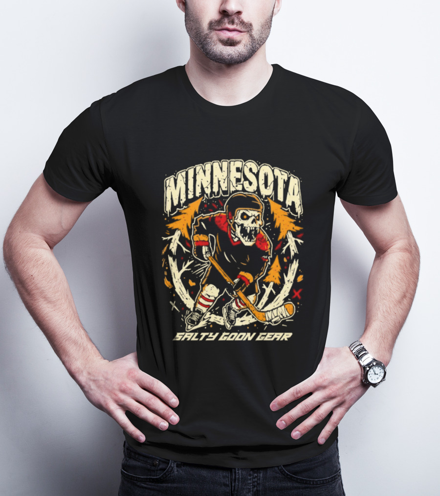 Minnesota Wild Salty Goon Hockey Skeleton T-Shirt