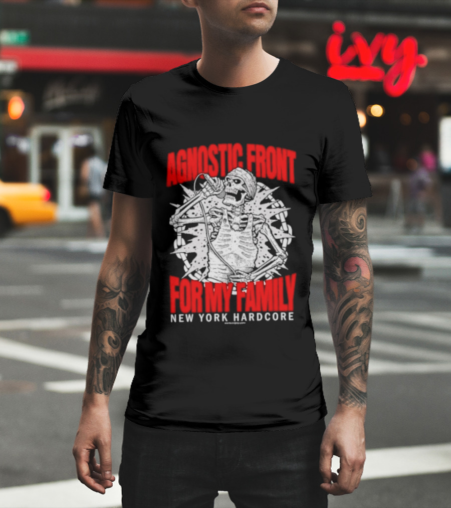 Agnostic Front Skeleton For My Family New York Hardcore T-Shirt