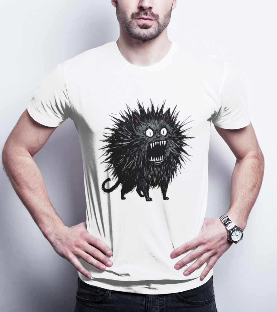 Angry Spiky Black Cat Meme Wild Expression T-Shirt