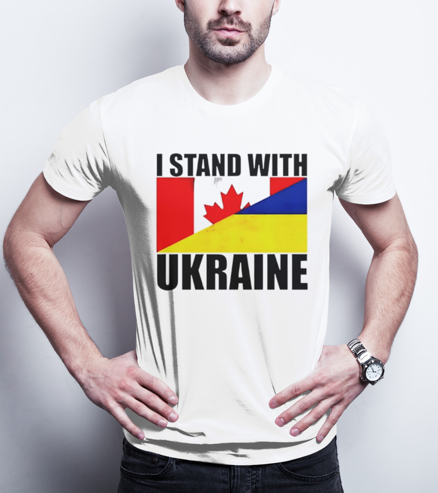 I Stand With Ukraine Canada Flag Maple Leaf Yellow Blue T-Shirt