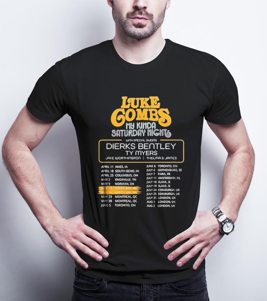 Luke Combs My Kinda Saturday Night Tour 2026 Green Bay Featuring Dierks Bentley T-Shirt