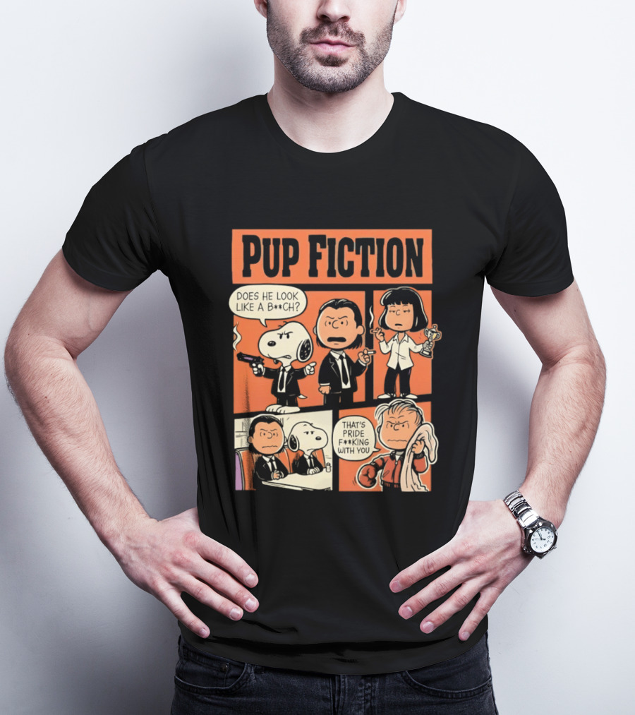 Pup Fiction Peanuts And Pulp Fiction Characters Mashup T-Shirt