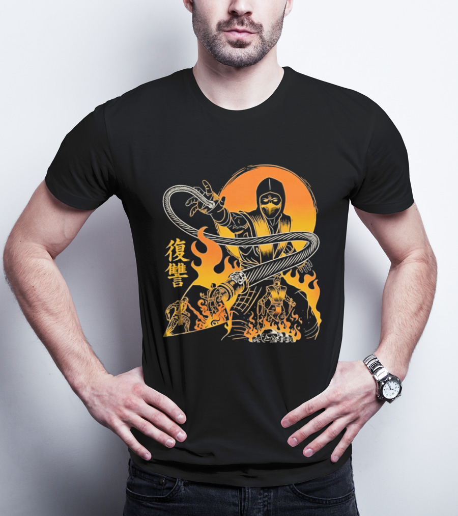 Scorpion Mortal Kombat Hellbound Wrath Kanji Flames T-Shirt