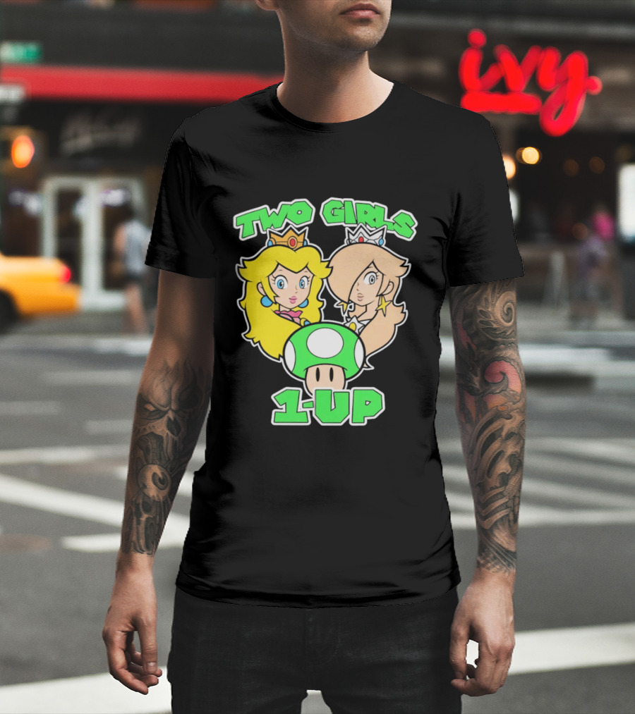 Two Girls 1 Up Mushroom Princesses Gaming T-Shirt