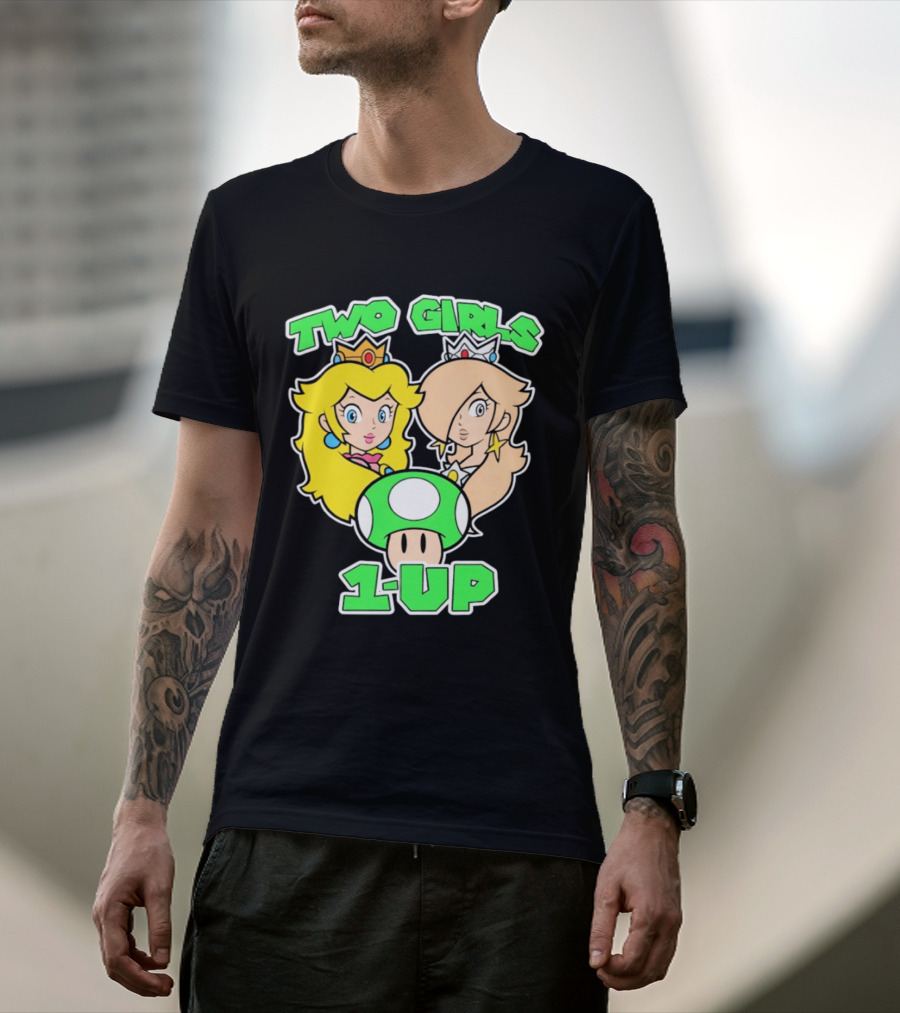 Two Girls 1 Up Mushroom Princesses Gaming T-Shirt