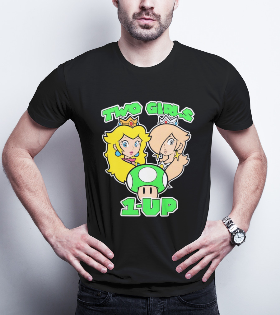 Two Girls 1 Up Mushroom Princesses Gaming T-Shirt