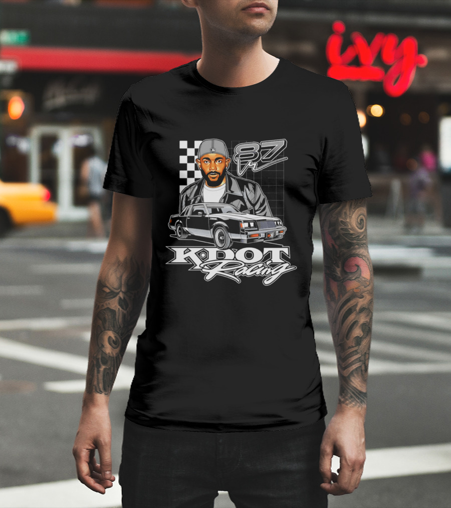 Kdot Racing 87 Vintage Car And Checkered Flag T-Shirt