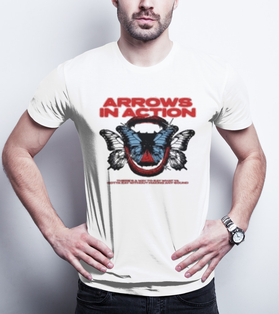 Arrows In Action Red Text Blue Butterfly T-Shirt