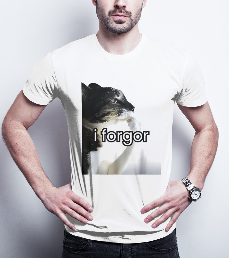 Cat I Forgor Meme Digital Image Paw Licking Pensive Moment T-Shirt