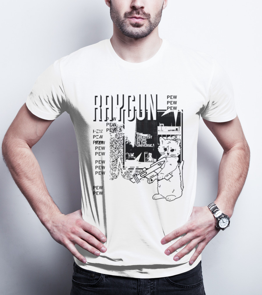 Raygun Cat Pew Pew Galactic Space Adventure T-Shirt