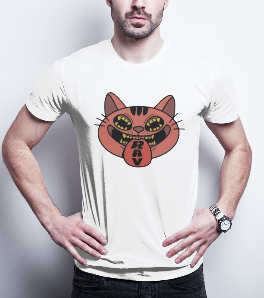 Exociety Rav Cat Tongue Out Face Graphic Urban Streetwear T-Shirt