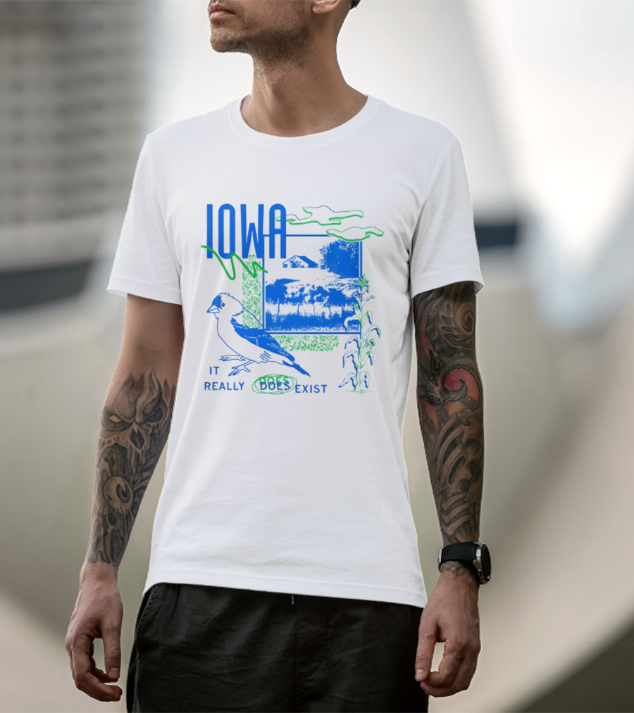 Iowa It Really Does Exist 90s Style Scenic Landscape Bird And Cornfield T-Shirt