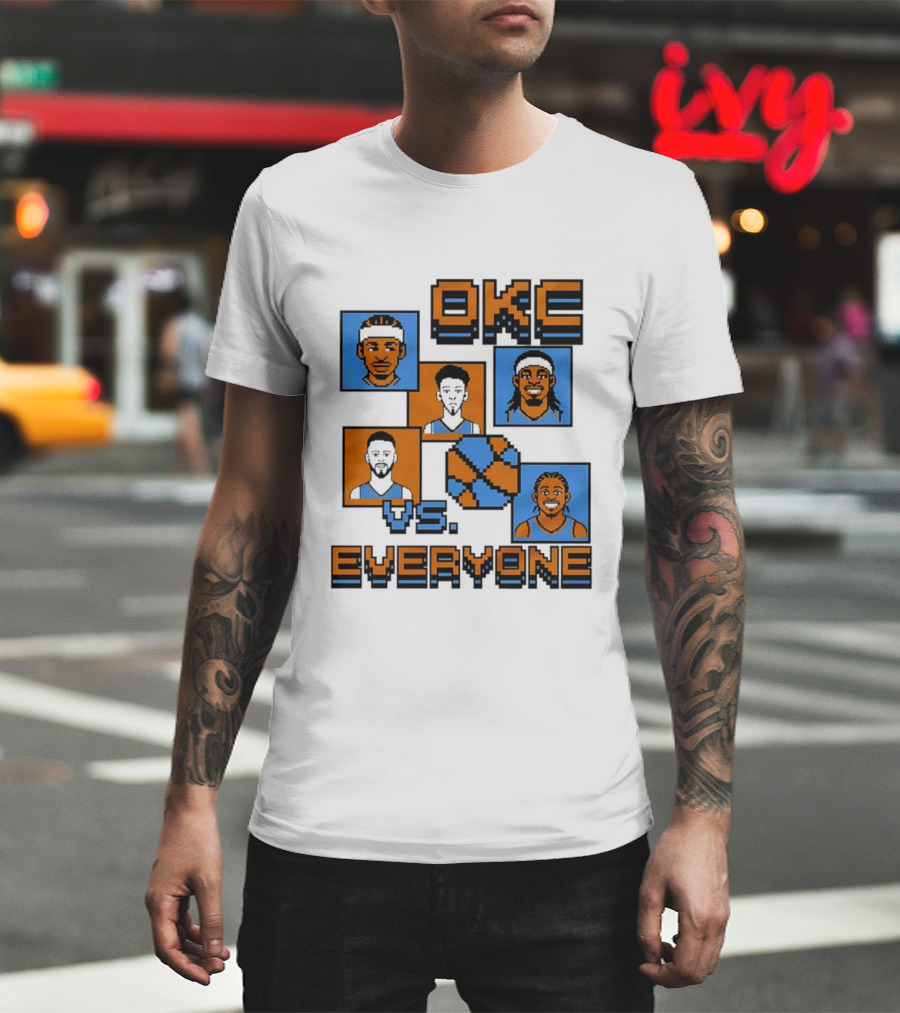 Oklahoma City Thunder OKC Vs Everyone 8 Bit Basketball Pixel Art Characters T-Shirt