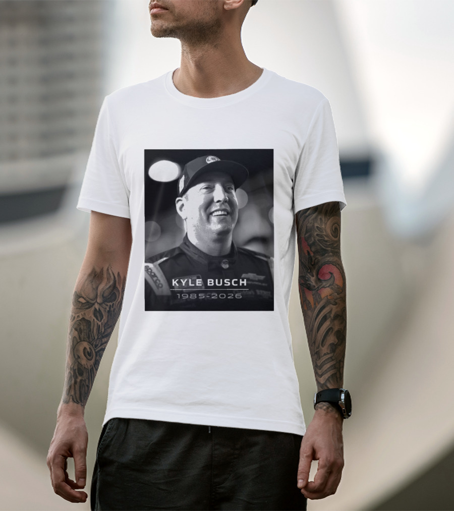 Kyle Busch 1985 2026 Racing Tribute Black And White T-Shirt