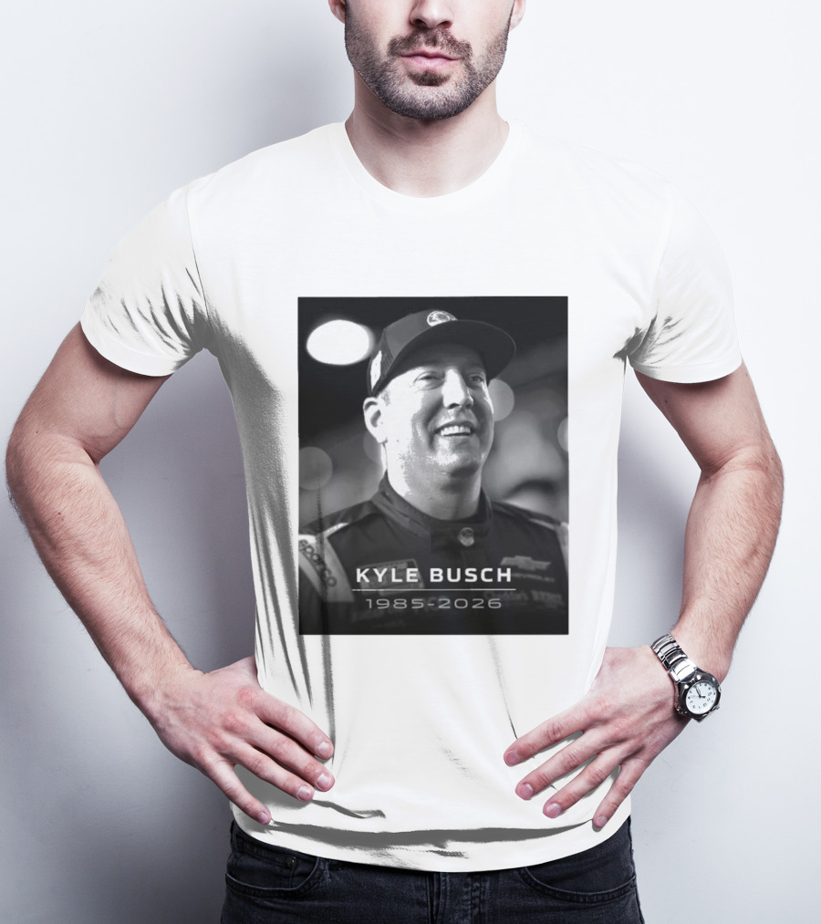 Kyle Busch 1985 2026 Racing Tribute Black And White T-Shirt