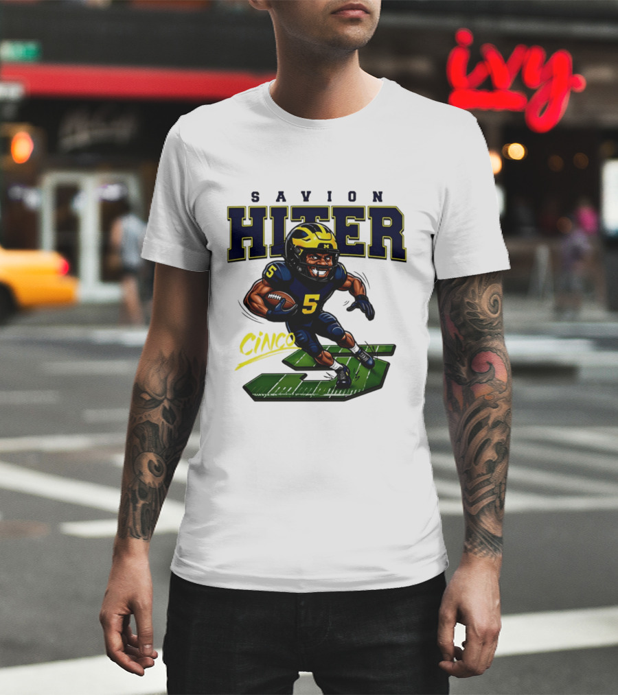 Savion Hiter Michigan Football Cinco 5 Mascot Caricature T-Shirt