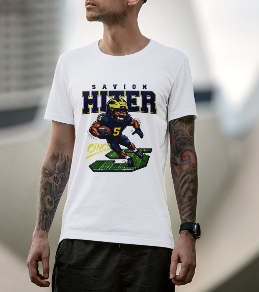 Savion Hiter Michigan Football Cinco 5 Mascot Caricature T-Shirt