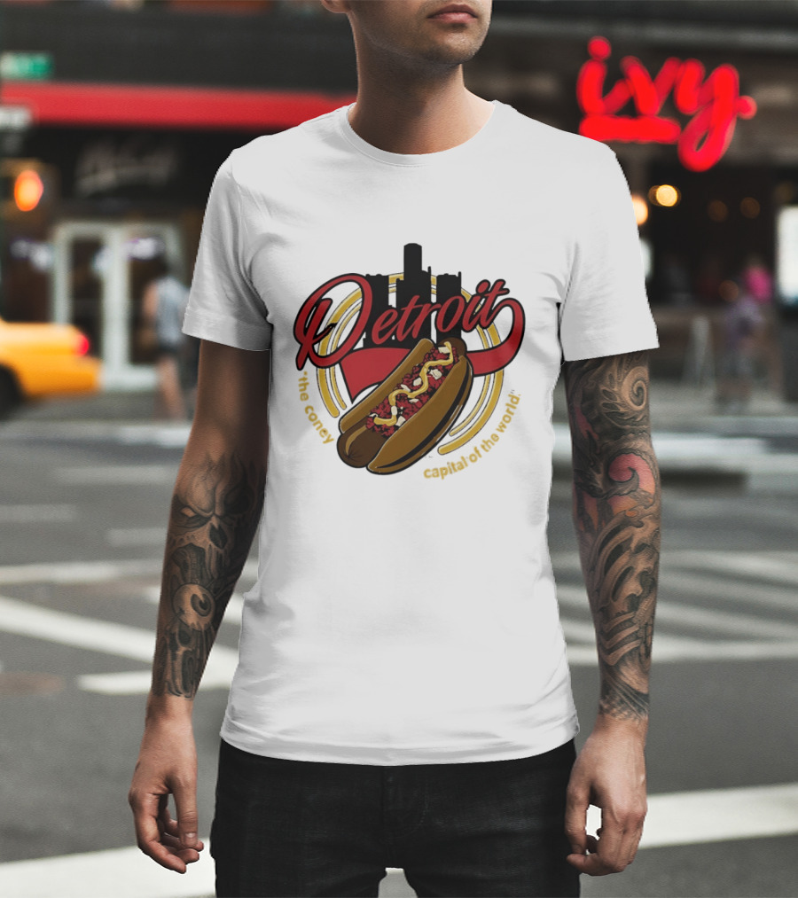Detroit The Coney Capital Of The World Hot Dog Skyline T-Shirt