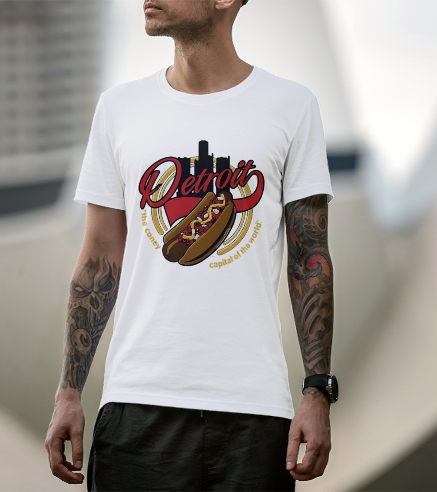 Detroit The Coney Capital Of The World Hot Dog Skyline T-Shirt
