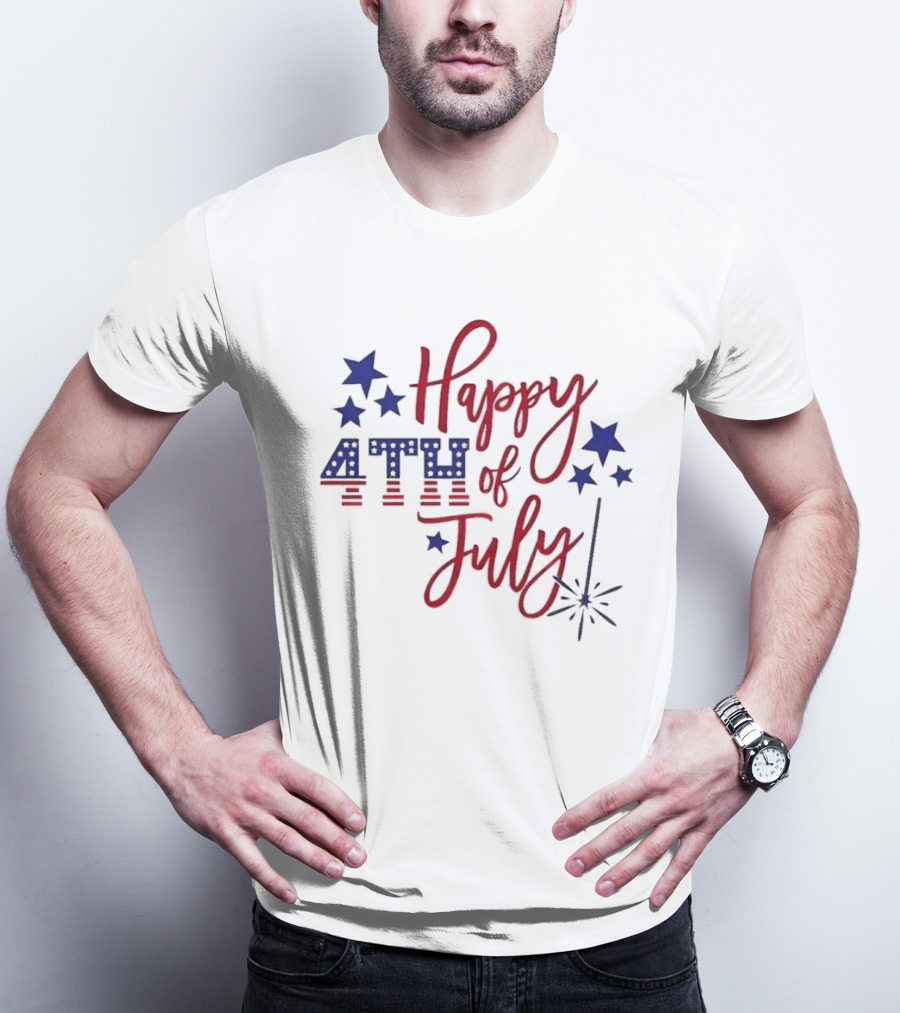 Happy 4th Of July Patriotic Stars Firework Celebration T-Shirt