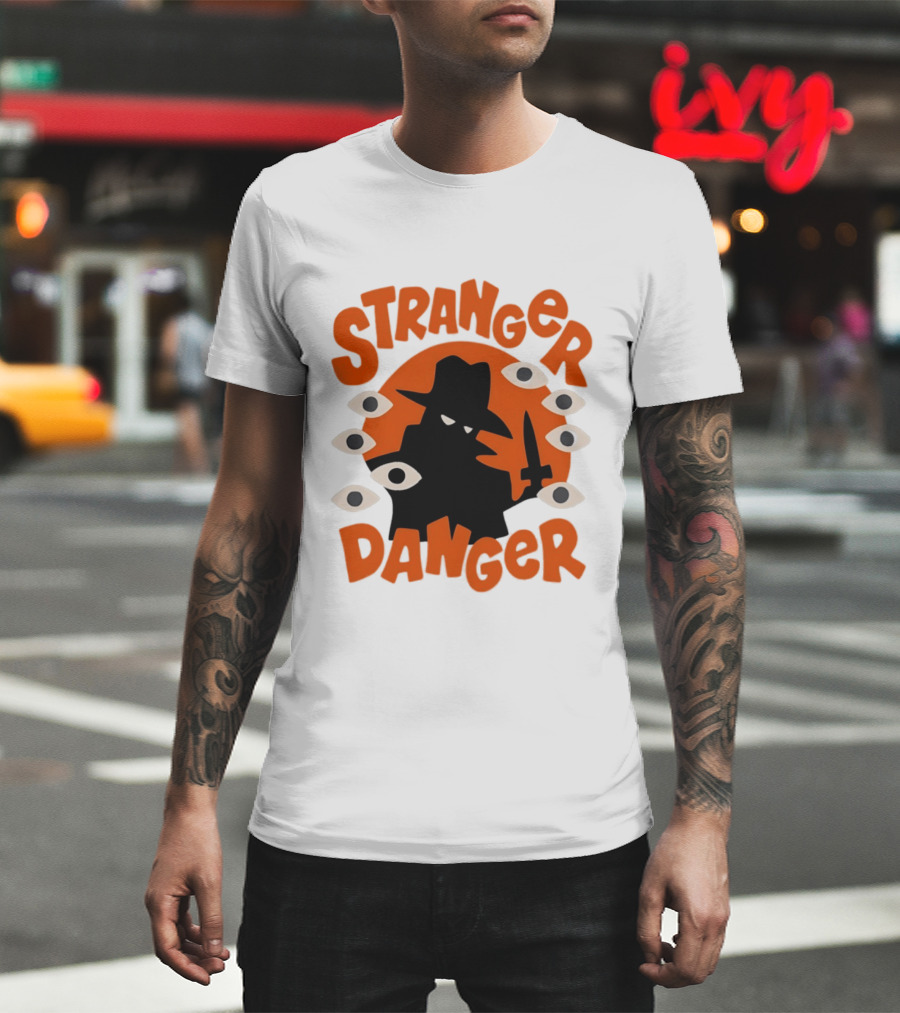 Stranger Danger Mysterious Figure Holding Knife Surrounded By Ing Eyes T-Shirt