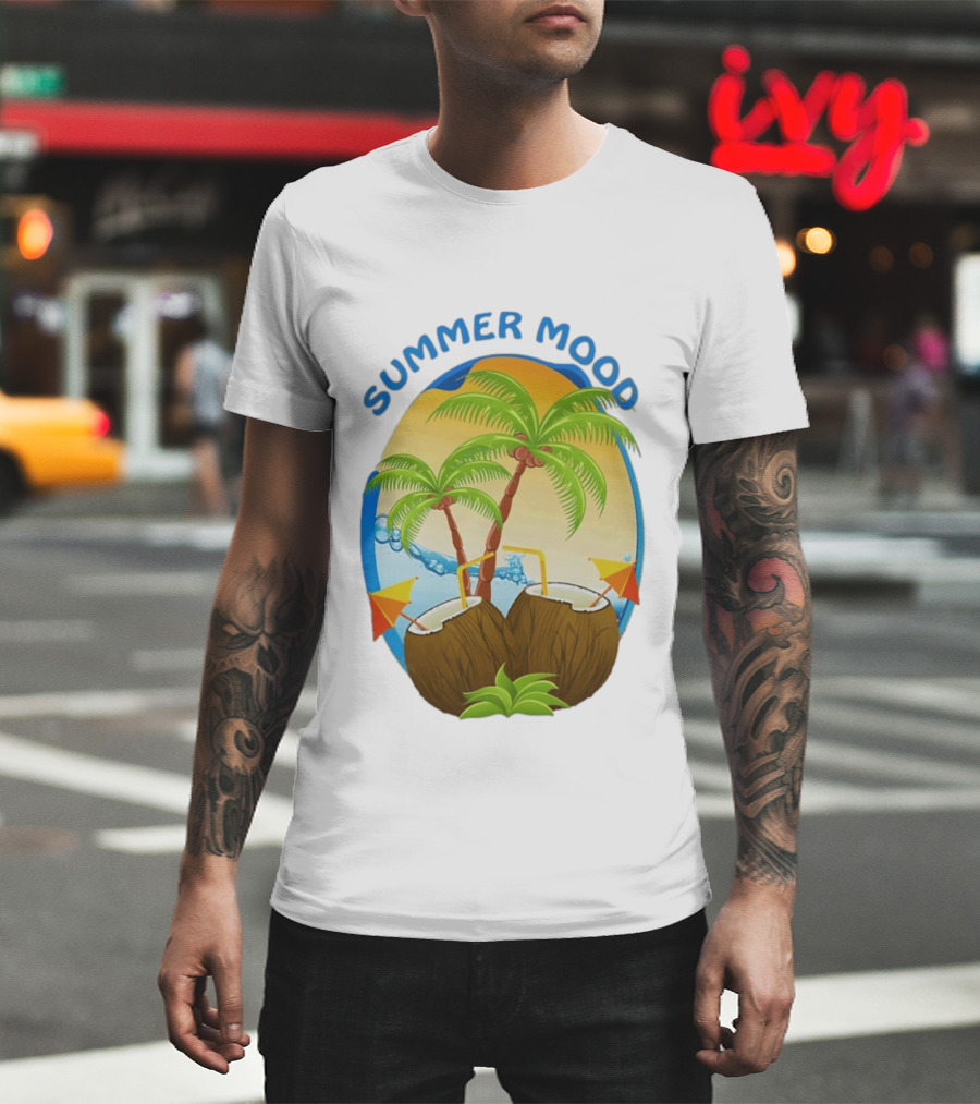 Summer Mood Tropical Palm And Coconut Drink Fiesta T-Shirt