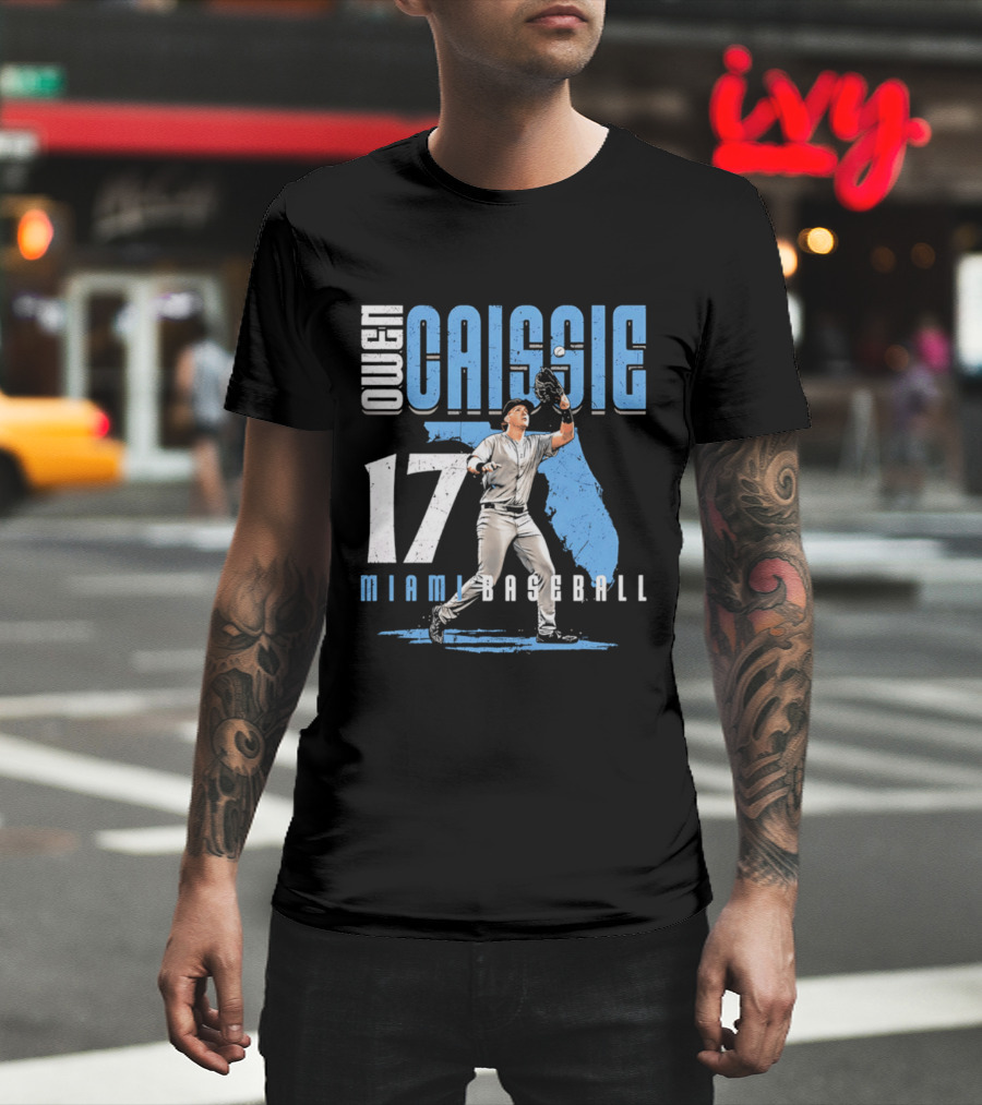 Owen Caissie 17 Miami Baseball Florida Map T-Shirt