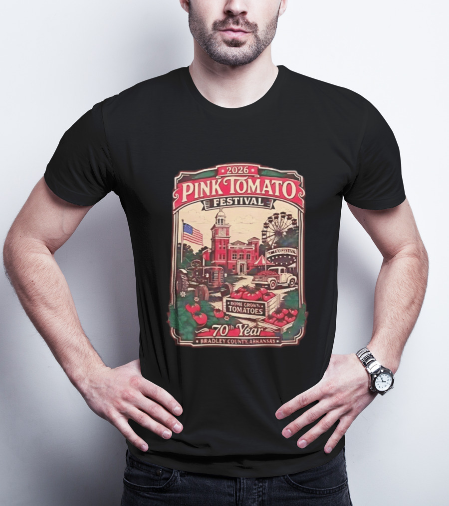 2026 Pink Tomato Festival 70th Year Warren Arkansas Bradley County Home Grown Tomatoes T-Shirt