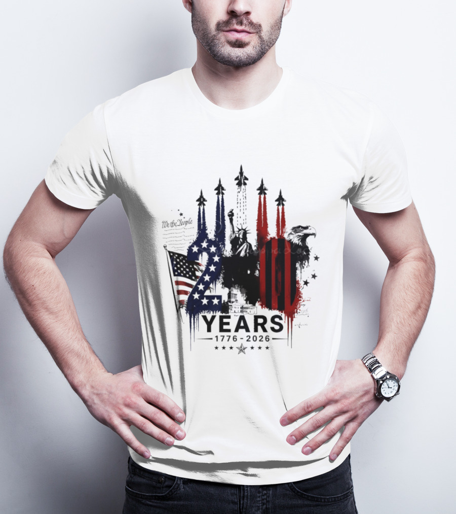Semiquincentennial 250 Years 1776 2026 USA We The People Fireworks Statue Of Liberty Bald Eagle American Flag T-Shirt