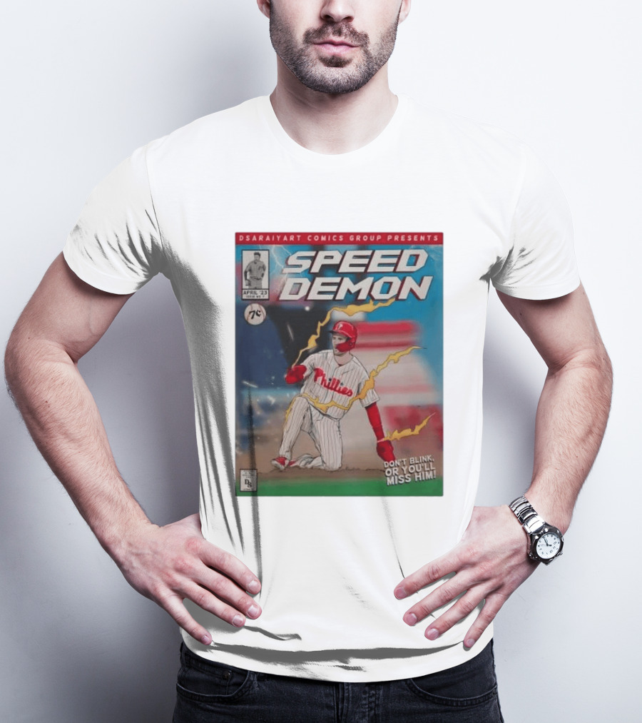 DSaraiyart Speed Demon Phillies April 23 Comics Group Don't Blink Trea Turner T-Shirt